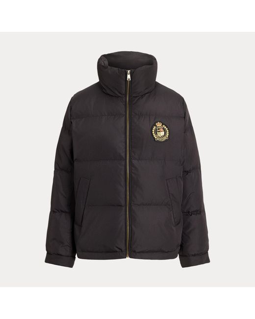 Ralph Lauren Crest-Patch Quilted Funnelneck Down Coat in Black | Lyst UK
