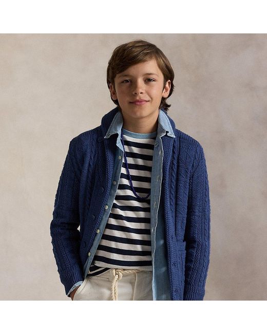 Polo Ralph Lauren Ralph Lauren Anchor Cotton Shawl Cardigan in Blue | Lyst