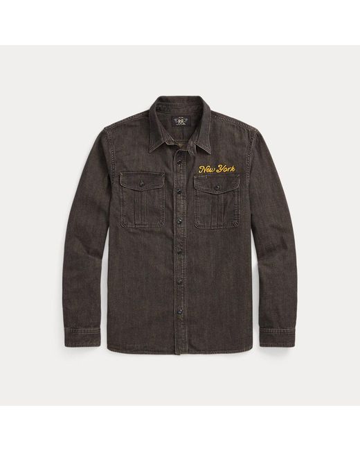 Ralph Lauren Ralph Lauren Embroidered Denim Workshirt in Gray for Men ...