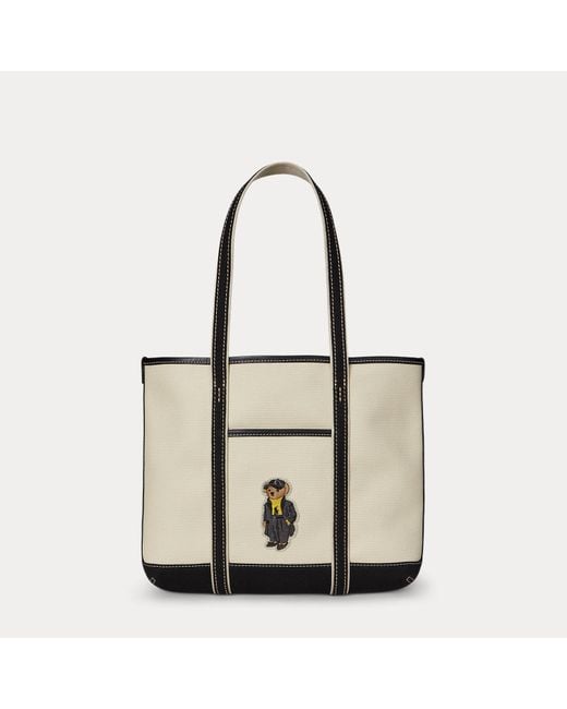 Polo Ralph Lauren Polo Bear Canvas Small Shopper Tote in Natural | Lyst UK