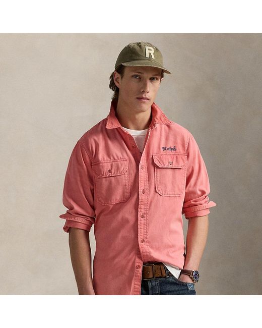 Polo Ralph Lauren Classic Fit Embroidered Chino Workshirt in Pink for Men | Lyst