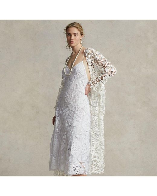 Ralph Lauren Floral Cotton Lace Duster Jacket in White | Lyst