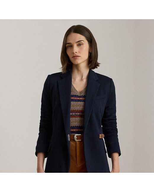 Ralph Lauren Buckle-Trim Herringbone Jacquard Blazer in Blue | Lyst