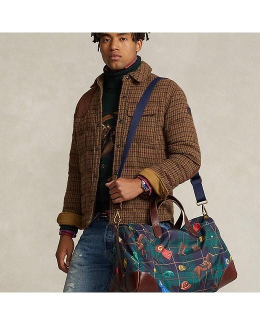 Ralph Lauren Equestrian-plaid Canvas Duffel in Brown for Men | Lyst