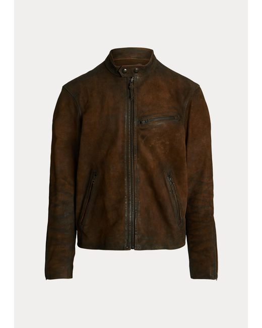 Ralph Lauren Roughout Suede Cafe Racer Jacket in Brown for Men | Lyst UK
