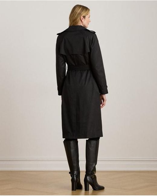 Ralph Lauren Double-Breasted Belted Trench Coat in Black | Lyst UK