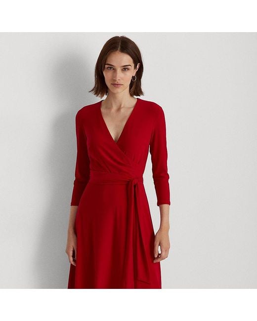 Ralph Lauren Surplice Jersey Dress In Red Lyst