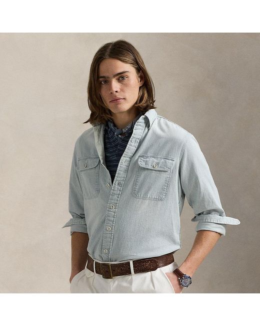 Ralph Lauren Classic Fit Striped Twill Workshirt in Gray for Men | Lyst