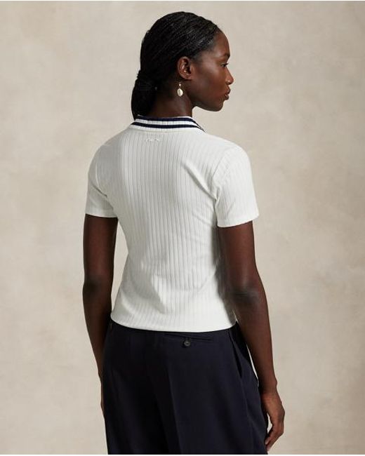 Ralph Lauren Slim Fit Rib-Knit Polo Shirt in White | Lyst UK