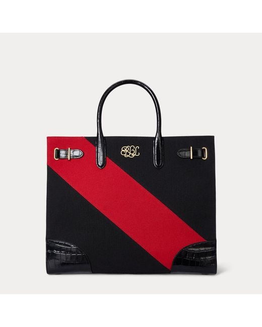 Ralph Lauren Two-Tone Canvas Large Devyn Tote Bag in Red | Lyst UK