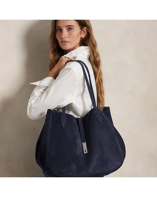Polo Ralph Lauren Polo Id Suede Large Tote in Blue | Lyst