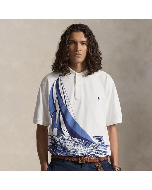 Polo Ralph Lauren Sailboat-Print Mesh Polo Shirt in Blue for Men | Lyst