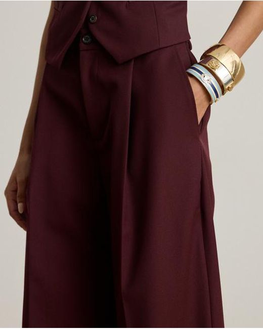 Ralph Lauren Wool-Blend Twill Wide-Leg Trousers in Red | Lyst UK