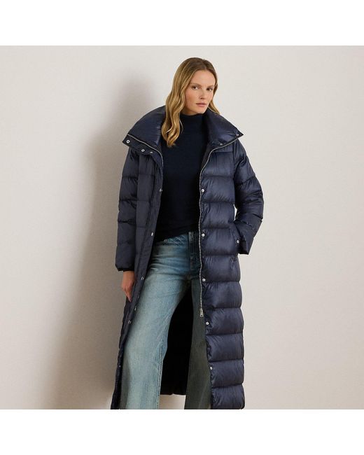 Ralph Lauren Metallic Funnelneck Down Maxicoat in Blue | Lyst UK