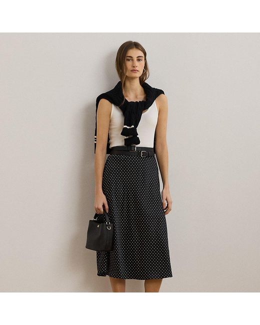 Ralph Lauren Ralph Lauren Polka-Dot Satin Charmeuse Midi Skirt in Black | Lyst