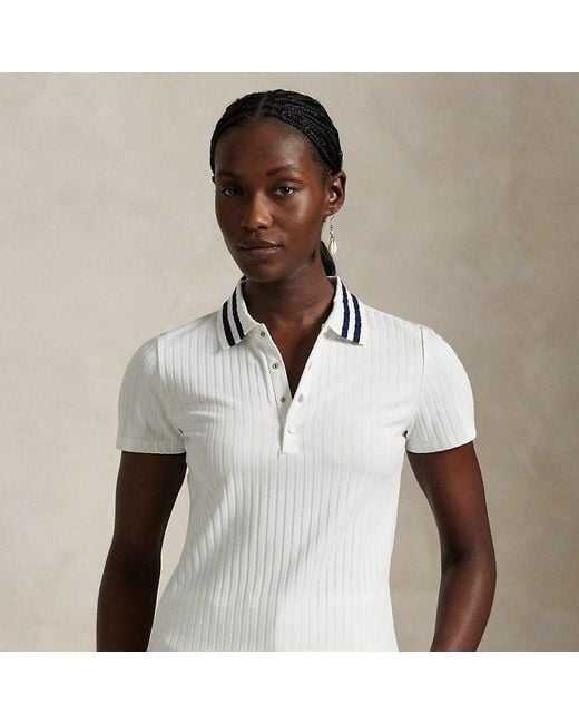 Ralph Lauren Slim Fit Rib-Knit Polo Shirt in White | Lyst UK
