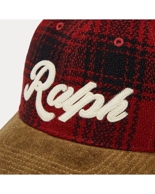 Ralph Lauren Suede-bill Plaid Wool Ball Cap in Red for Men | Lyst