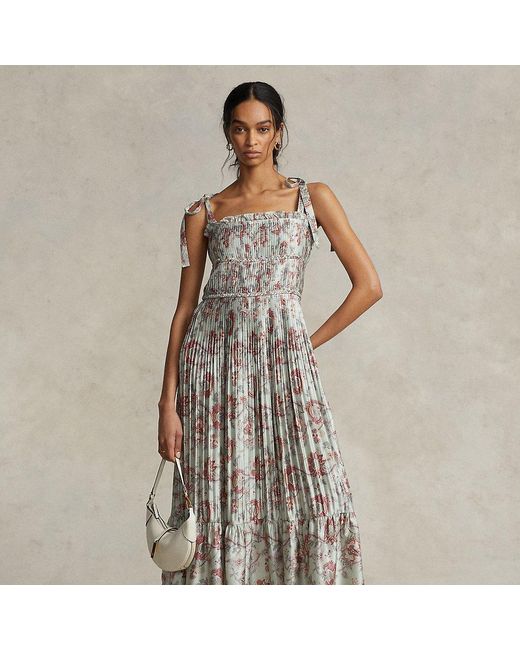Ralph Lauren Pleated Floral Satin Maxidress | Lyst Ralph Lauren Pleated Floral Satin Maxidress | Lyst