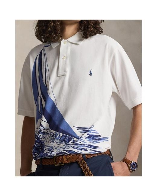 Polo Ralph Lauren Sailboat-Print Mesh Polo Shirt in Blue for Men | Lyst