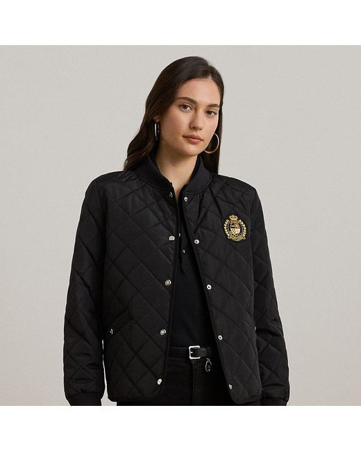 Ralph Lauren Crest-patch Quilted Bomber Jacket in Black | Lyst