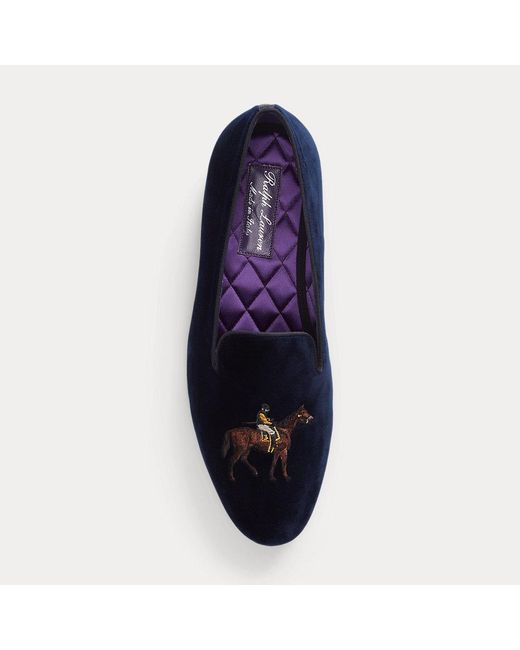 Ralph Lauren Alonzo Standing Horse Velvet Slipper in Blue for Men | Lyst