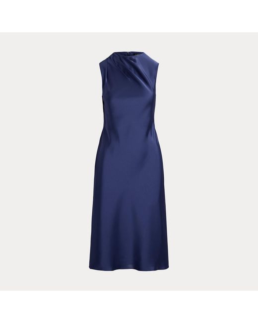 Ralph Lauren Pleated Satin Charmeuse Cocktail Dress in Blue | Lyst UK