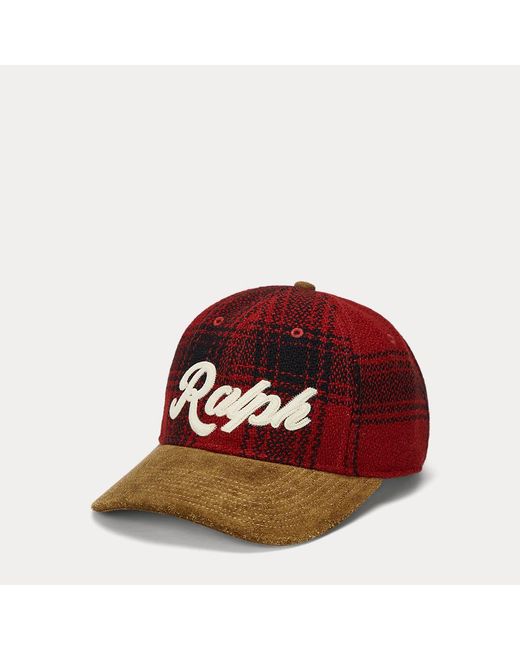 Ralph Lauren Suede-bill Plaid Wool Ball Cap in Red for Men | Lyst