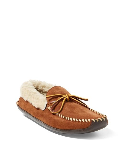 Ralph Lauren Yarmond Shearling-lined Suede Slipper in Brown | Lyst