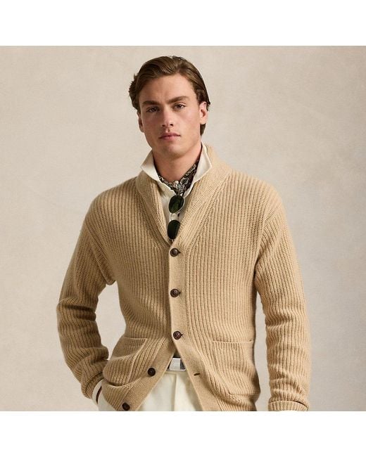 Ralph Lauren Textured Wool-cashmere Shawl Cardigan in Natural for Men | Lyst