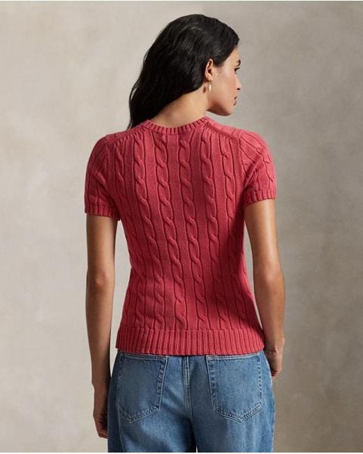 Polo Ralph Lauren Cable-Knit Cotton Short-Sleeve Jumper in Red | Lyst UK