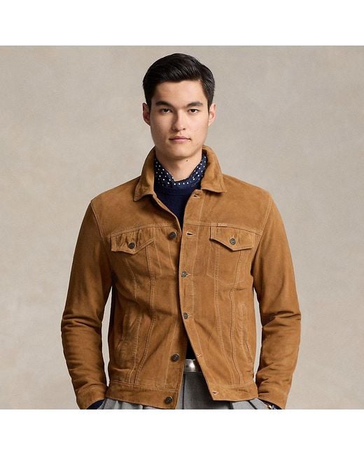Ralph Lauren Suede Trucker Jacket in Brown for Men | Lyst UK