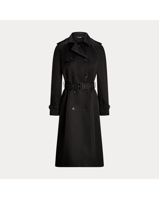 Ralph Lauren Double-Breasted Belted Trench Coat in Black | Lyst UK