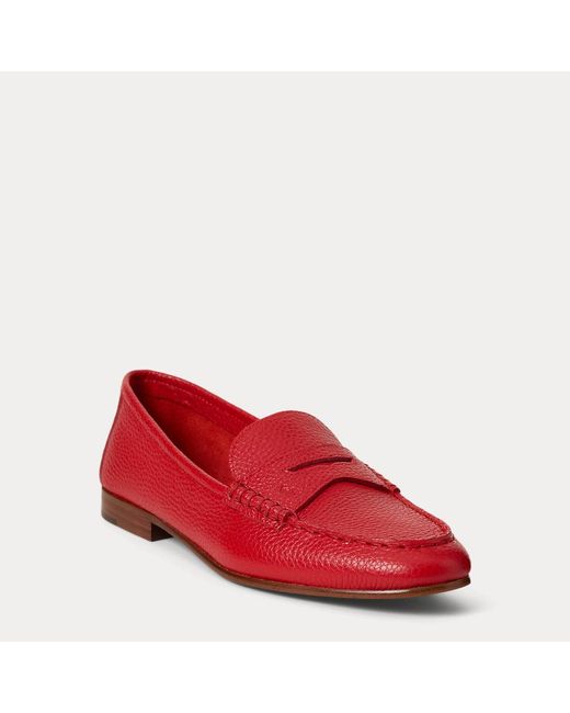 Ralph Lauren Pebbled Leather Penny Loafer in Red | Lyst