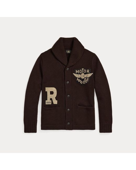 RRL Appliquéd Wool Shawl-Collar Cardigan in Black for Men | Lyst