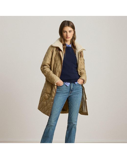 Ralph Lauren Diamond-Quilted Funnelneck Down Coat in Natural | Lyst UK