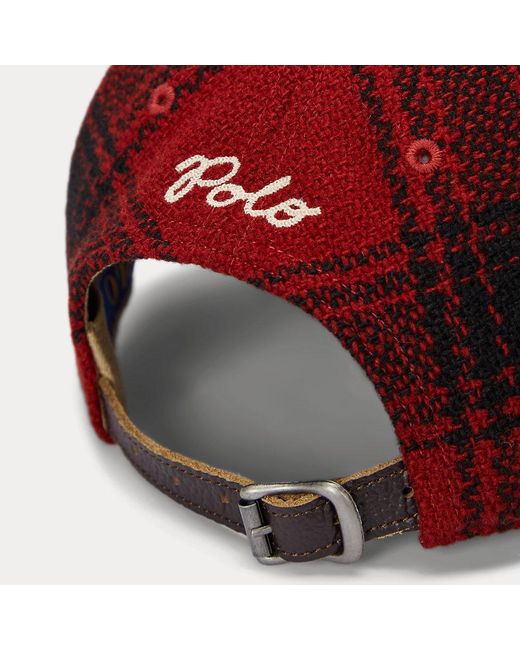 Ralph Lauren Suede-bill Plaid Wool Ball Cap in Red for Men | Lyst