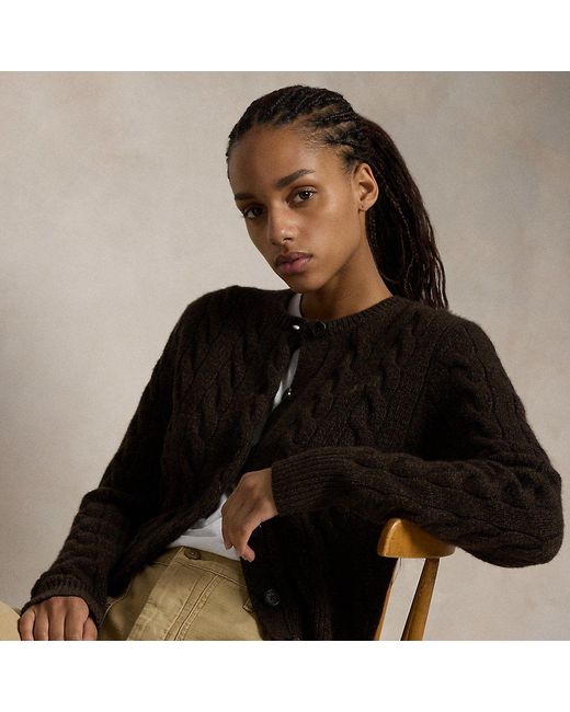 Polo Ralph Lauren Cable-knit Wool-cashmere Cardigan in Black | Lyst