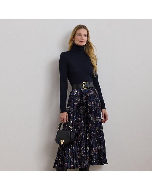Ralph Lauren Ralph Lauren Floral Pleated Satin Charmeuse Skirt in Blue | Lyst