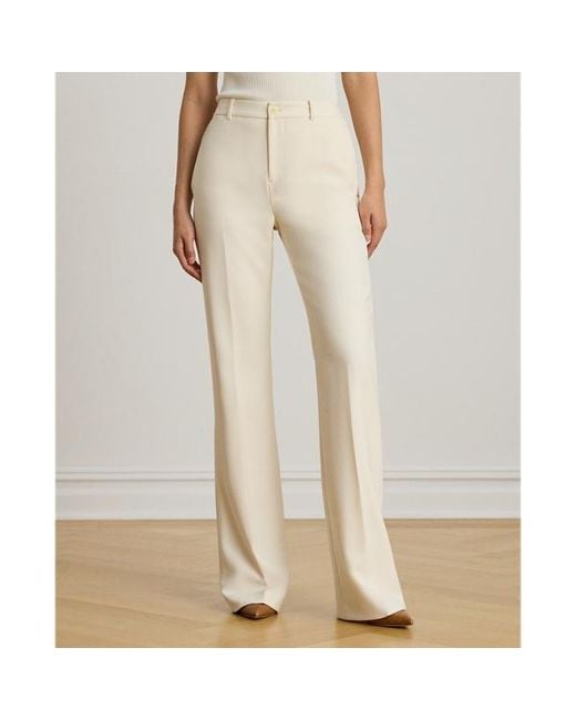 Ralph Lauren Stretch Crepe Straight Pant in Natural | Lyst