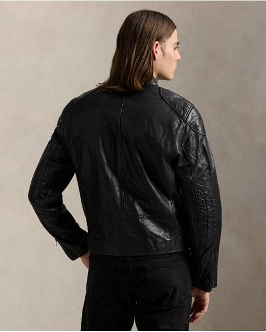 Polo Ralph Lauren Leather Café Racer Jacket in Black for Men | Lyst UK