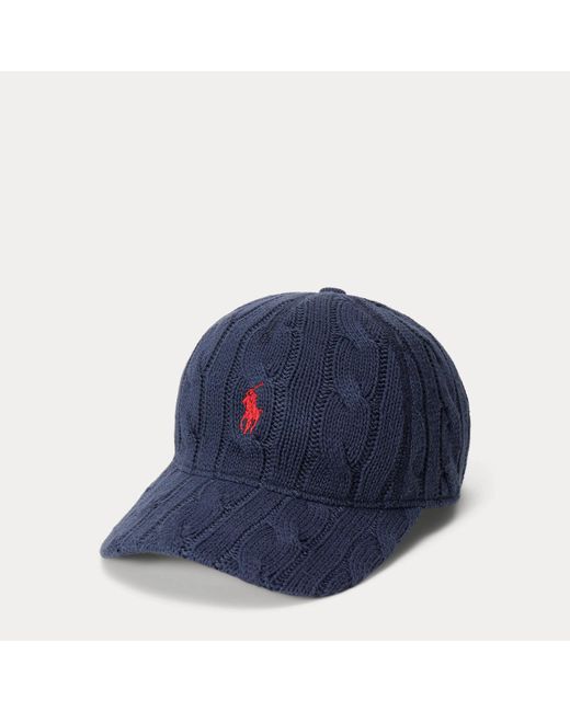 Polo Ralph Lauren Cable-Knit Cotton Ball Cap in Blue | Lyst