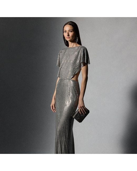 Ralph Lauren Sariah Embellished Silk Evening Dress in Gray | Lyst