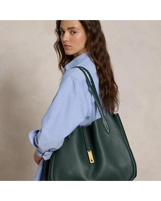 Polo Ralph Lauren Polo Id Leather Large Tote in Blue | Lyst