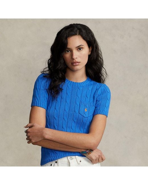 Polo Ralph Lauren Cable-knit Cotton Short-sleeve Sweater in Blue | Lyst