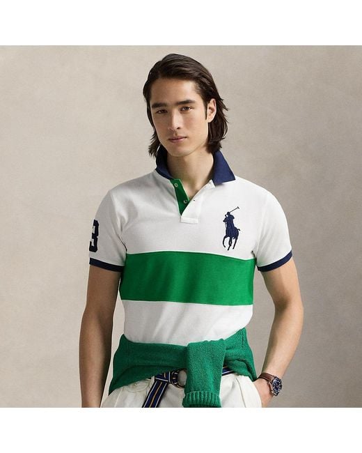 Polo Ralph Lauren Custom Slim Fit Big Pony Mesh Polo Shirt in Green for Men | Lyst