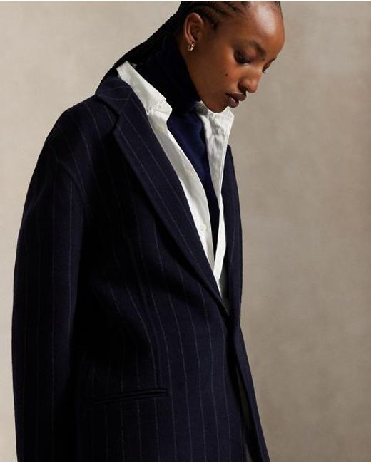 Polo Ralph Lauren Pinstripe Double-Faced Wool Overcoat in Blue | Lyst UK