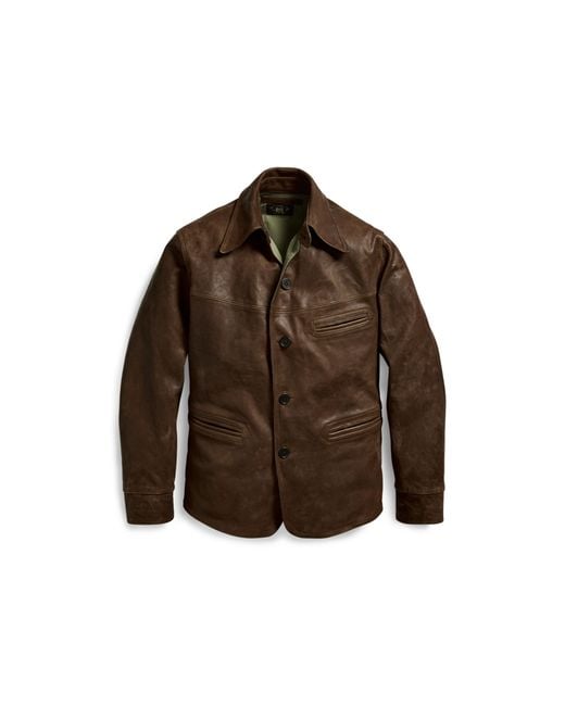 RRL Leather Car Coat in Brown for Men | Lyst