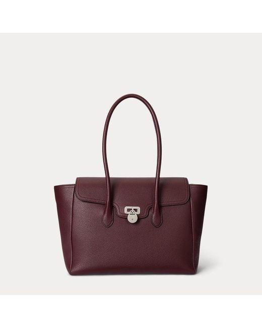 Ralph Lauren Pebbled Leather Large Tanner Satchel in Red | Lyst UK