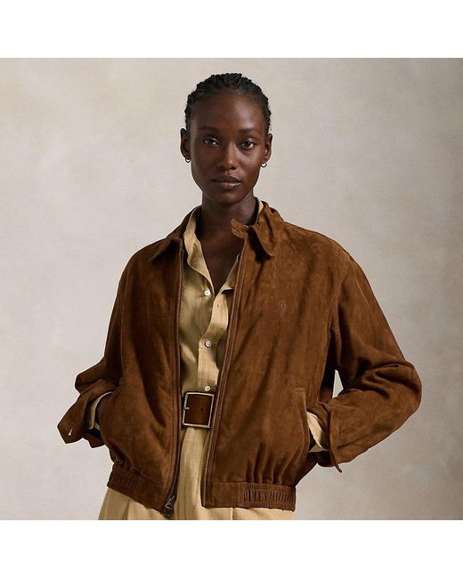 Polo Ralph Lauren Sheepskin Suede Jacket in Brown | Lyst UK