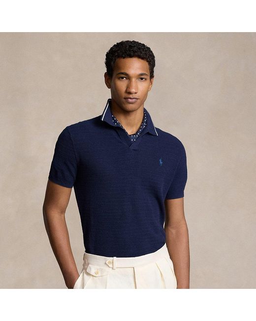 Polo Ralph Lauren Textured Cotton-linen Sweater in Blue for Men | Lyst